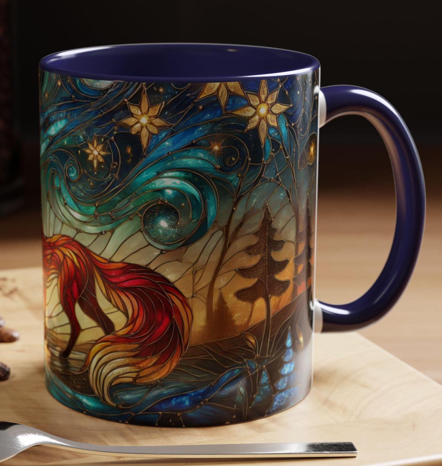 Enchanted Red Fox Mug | Stained Glass Forest Coffee Cup | Whimsical ...