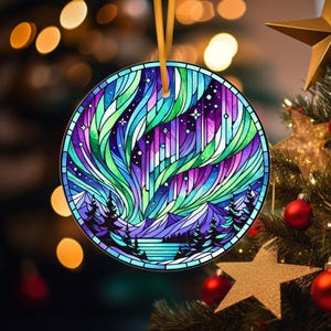 Stained Glass Northern Lights Ceramic Christmas Ornament - Etsy