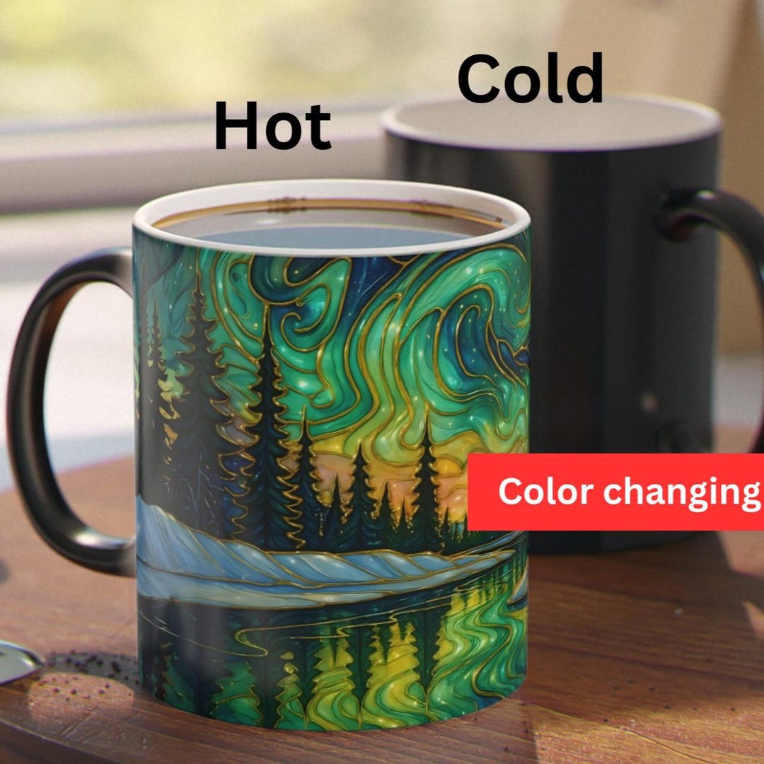 Stained Glass Aurora Borealis Mug: Magic Color Changing Northern Lights ...
