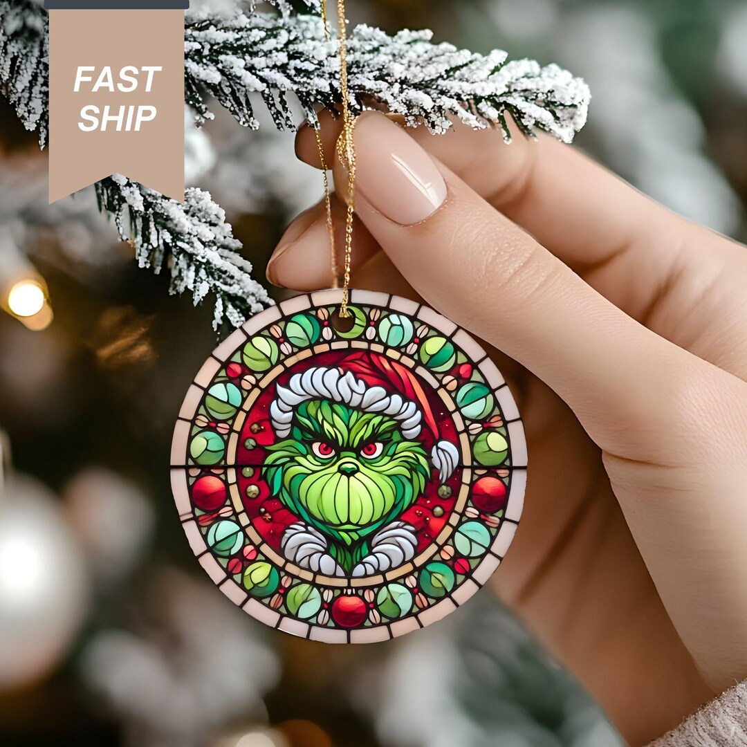 Grinch Ceramic Ornament, Stained Glass Design, Holiday Decor - Etsy