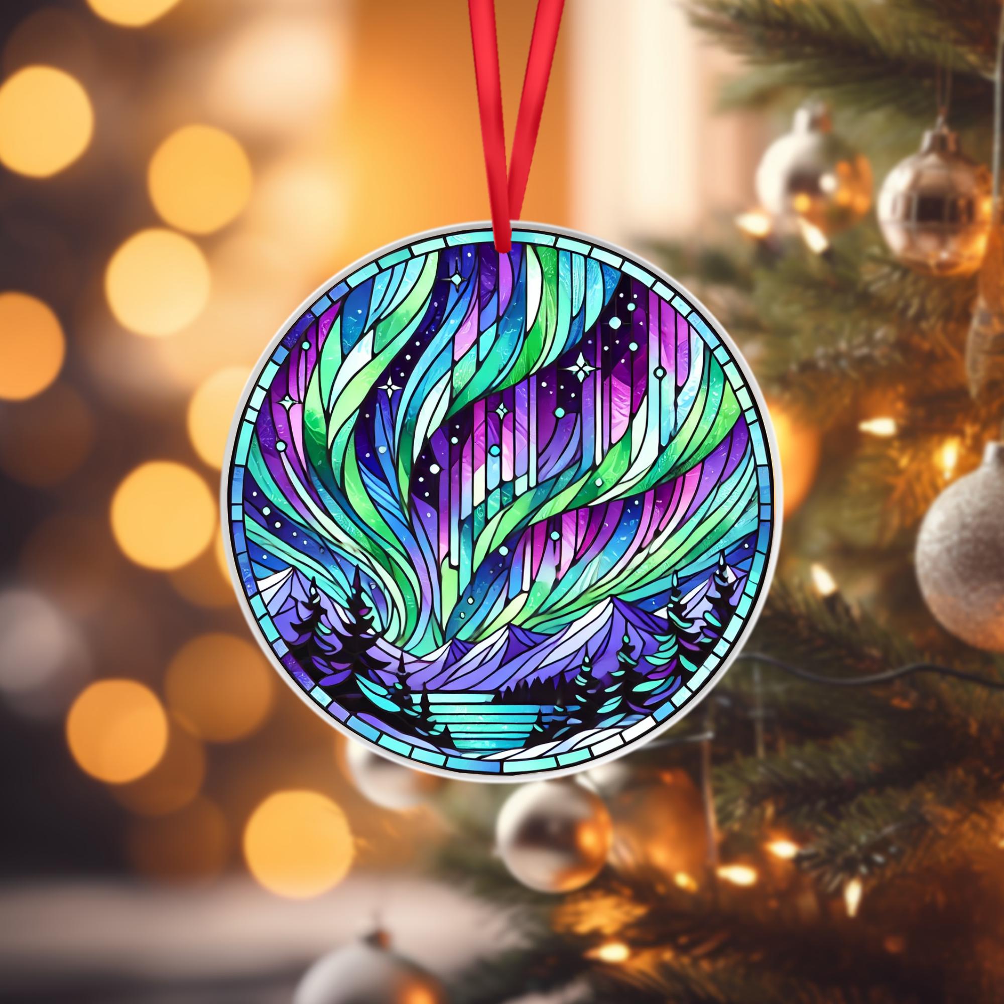 Stained Glass Northern Lights Ceramic Christmas Ornament - Etsy