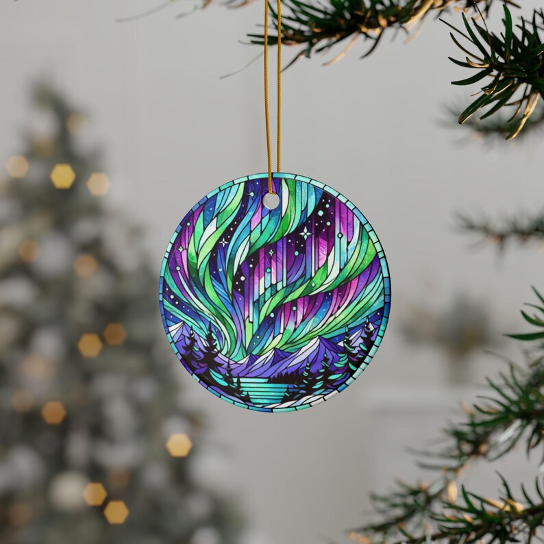 Personalized Stained Glass Northern Lights Christmas Ornament - Etsy