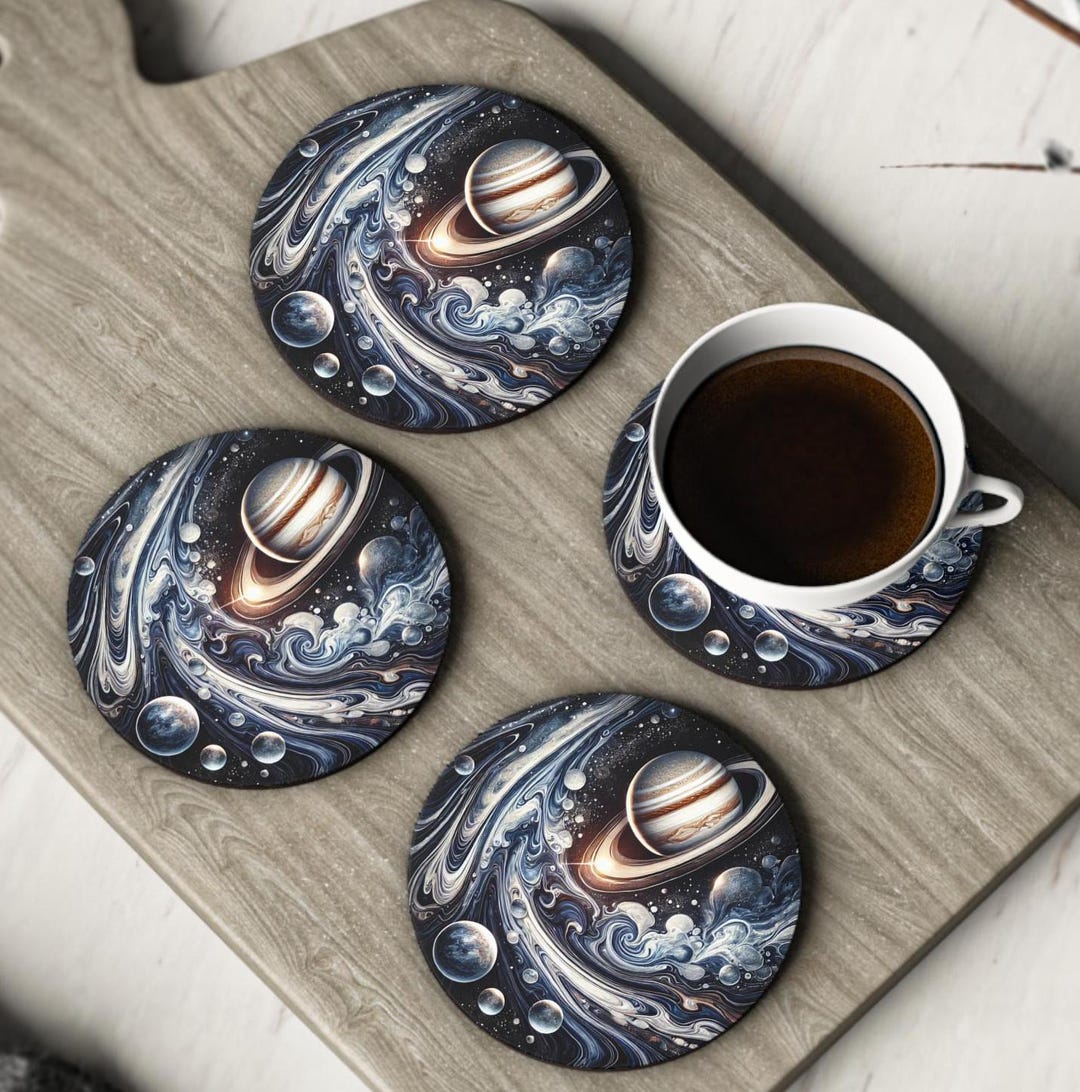 Cosmic Saturn Coasters - Space-themed Drink Coasters for Galaxy Lovers ...