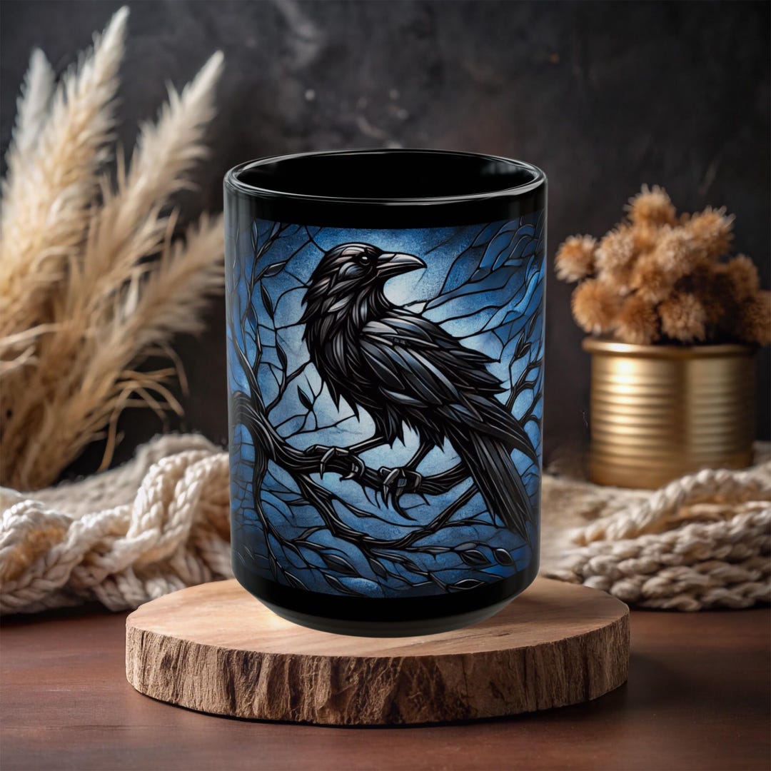Raven Mug: Mystical Stained Glass Gothic Crow Coffee Cup - Etsy