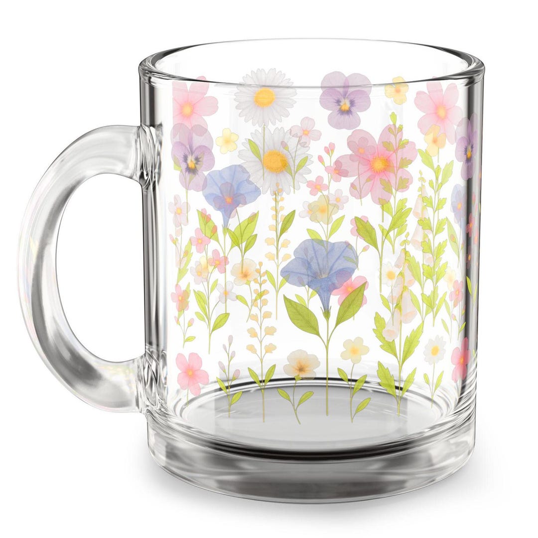 Pressed Wildflower Glass Mug: Floral Tea & Coffee Drinkware - Etsy