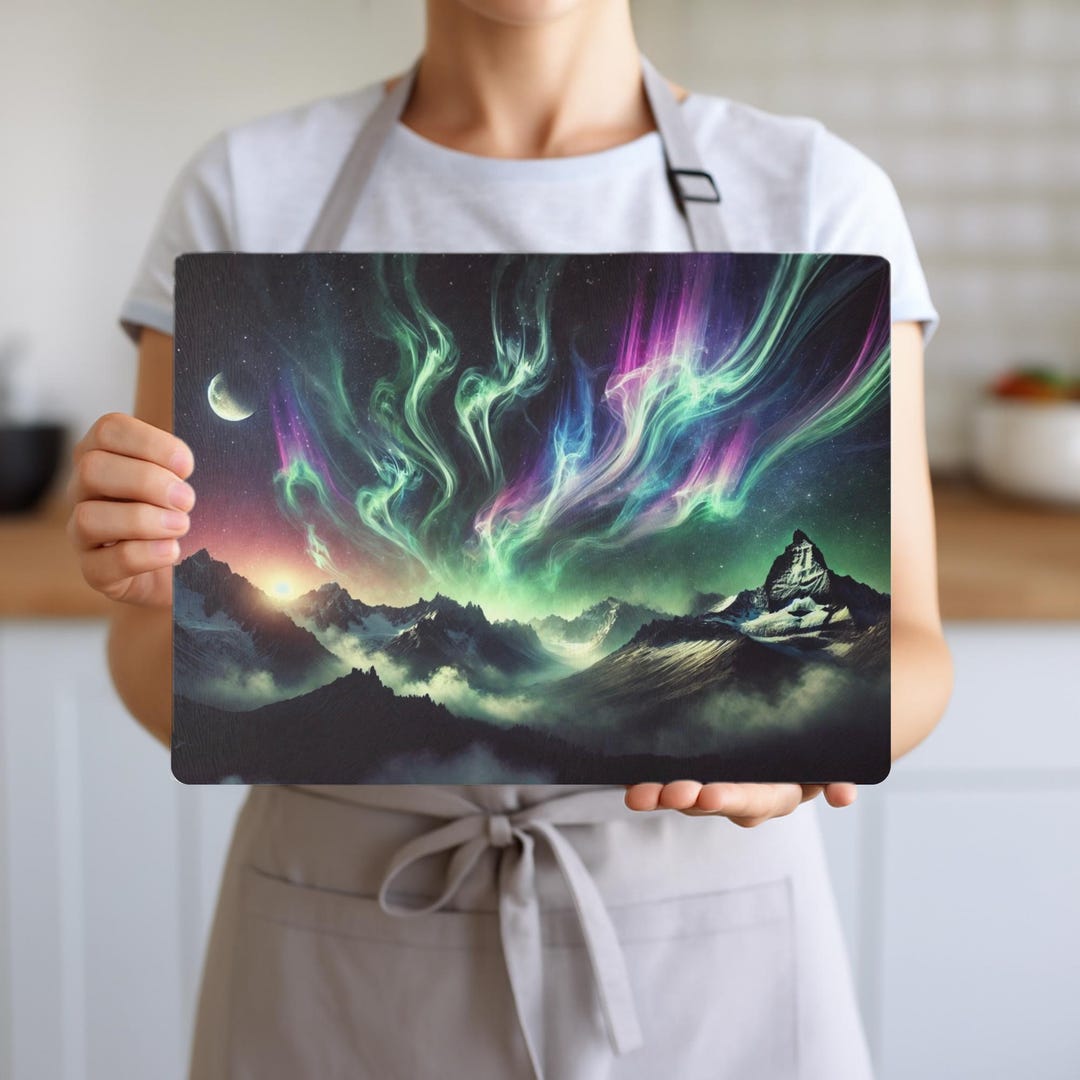 Aurora Borealis Tempered Glass Cutting Board –northern Lights Chef ...