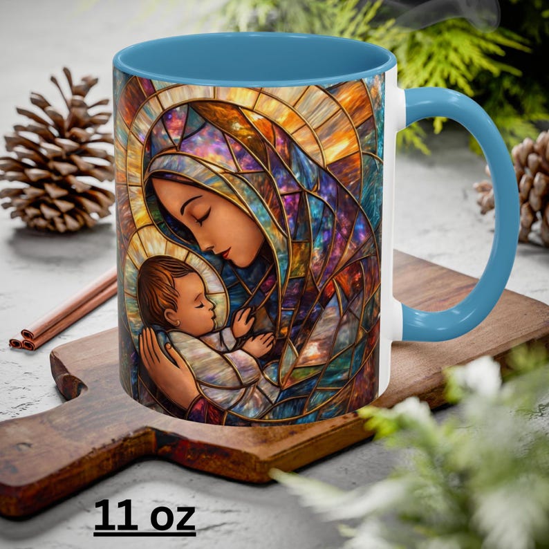 Stained Glass Virgin Mary and Baby Jesus Mug, Catholic Gift - Etsy