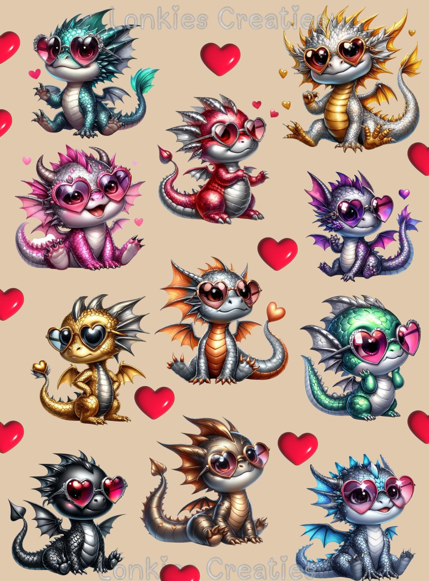 Valentine’s Dragon Clipart Sublimation Bundle -110 Watercolor Images ...