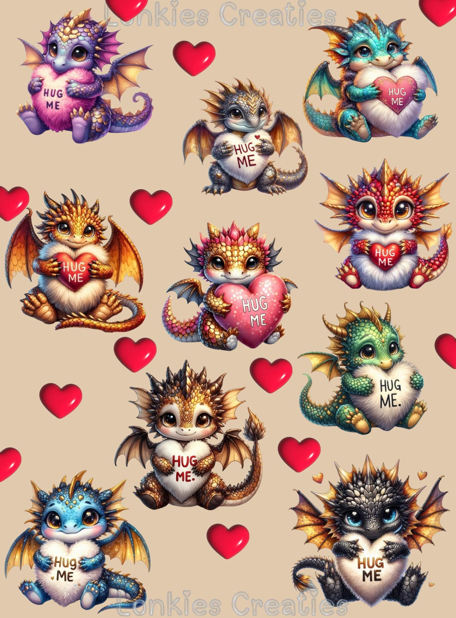 Valentine’s Dragon Clipart Sublimation Bundle -110 Watercolor Images ...