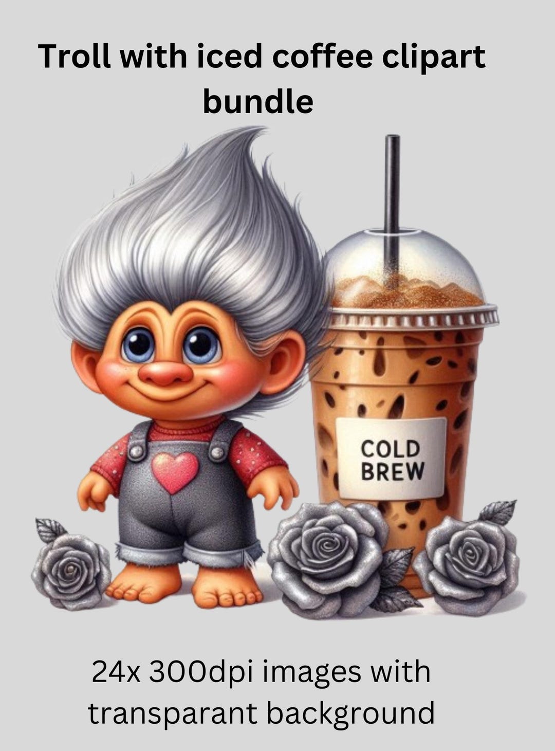 Troll Iced Coffee Watercolor Clipart Bundle, Cute Trolls Cold Brew ...
