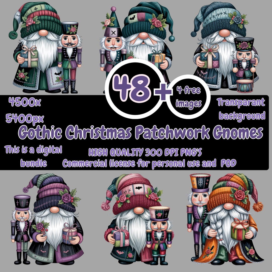 Gothic Christmas Png Bundle, Patchwork Png for Gnome Lovers, Holiday ...