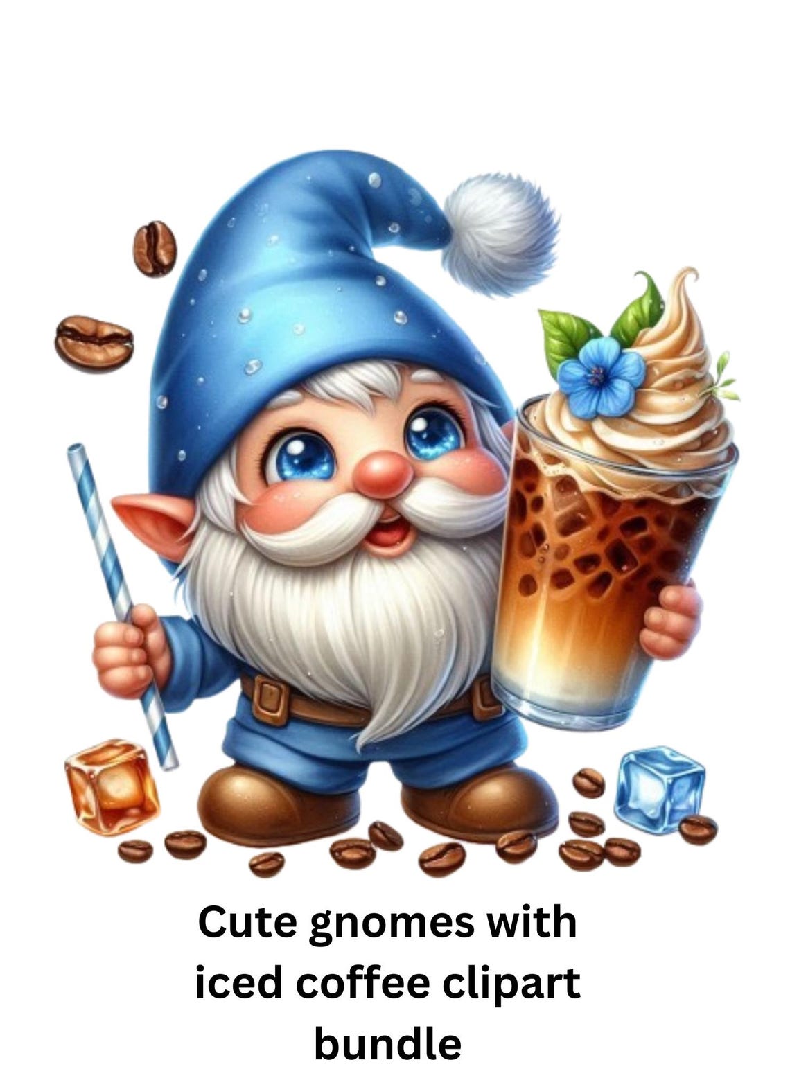 Iced Coffee Gnome Clipart Bundle-24png 300dpi,cute Gnome Watercolor ...