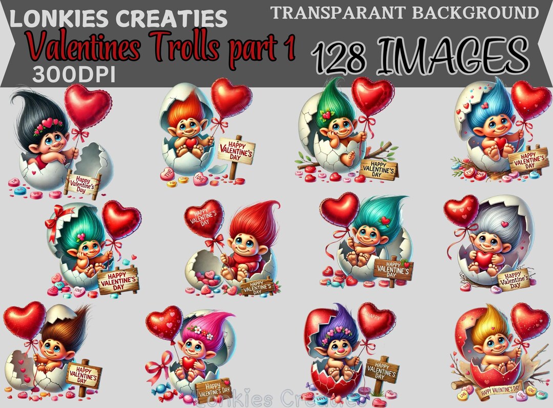 Valentine's Troll Watercolor Clipart Bundlep1128sublimation Pngs,300 ...