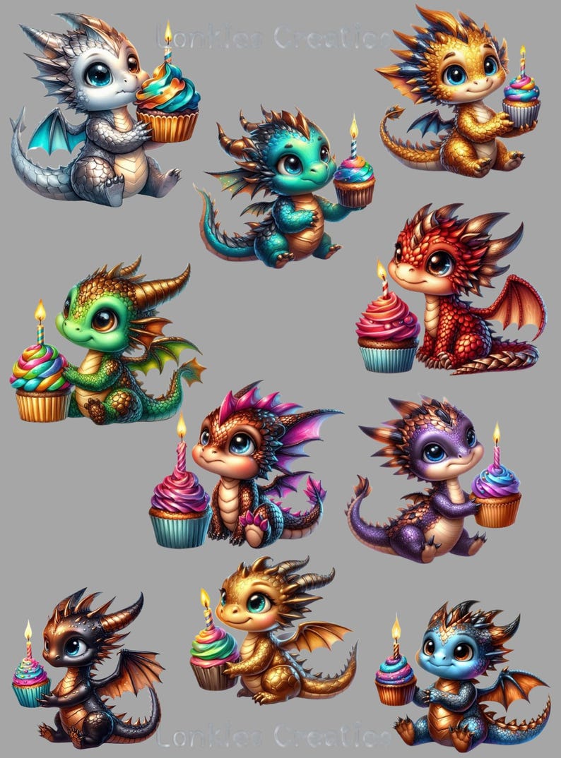 Cute Birthday Dragon Clipart – Festive Watercolor PNG (digital Download ...