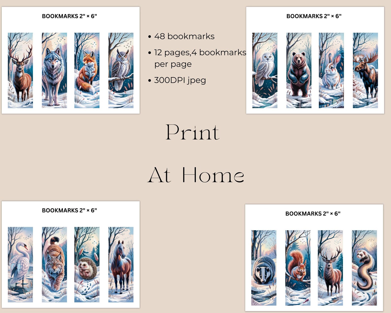 Printable Woodland Animal Christmas Bookmark Bundle,gift for Book ...