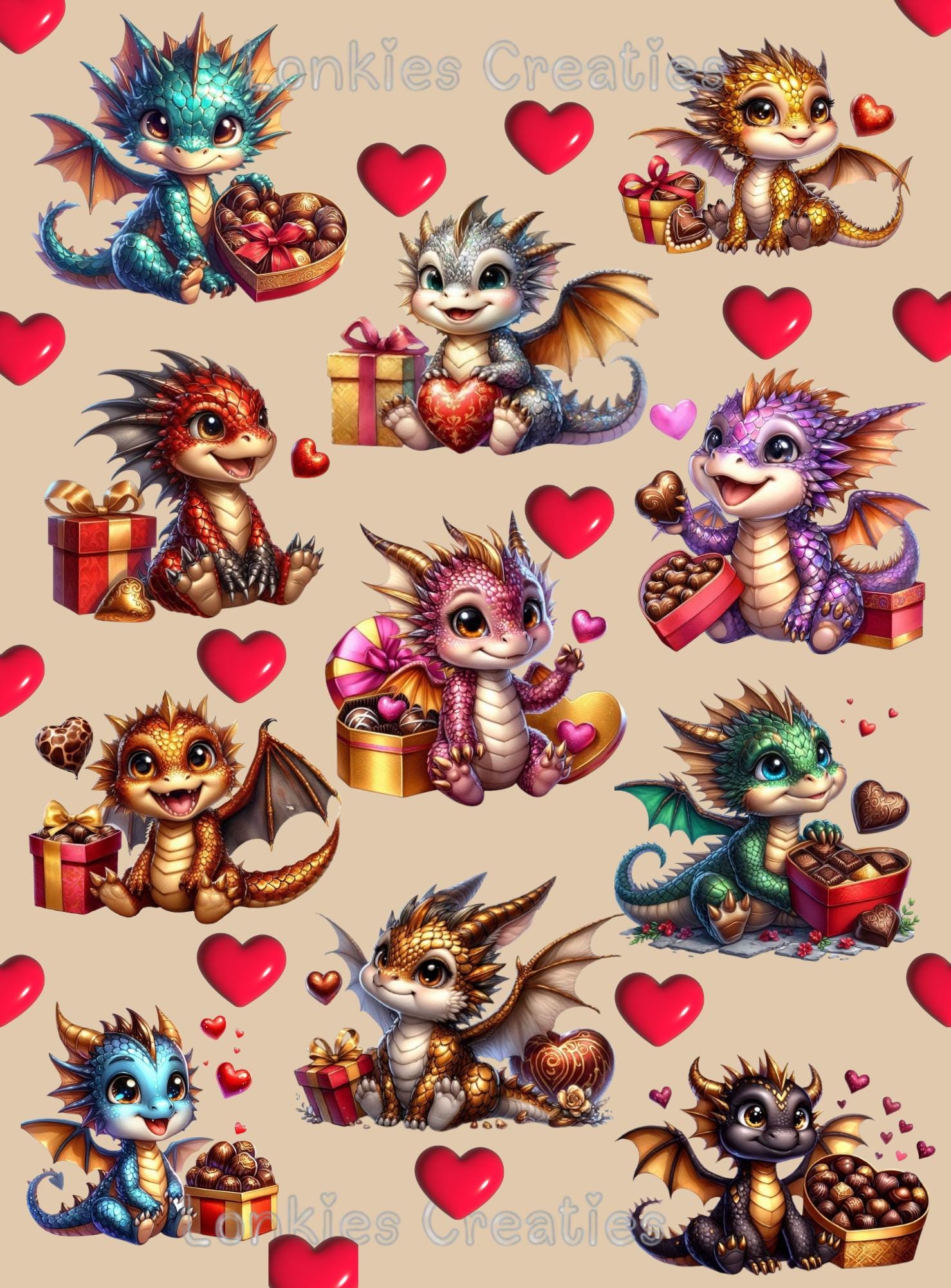 Valentine’s Dragon Clipart Sublimation Bundle -110 Watercolor Images ...