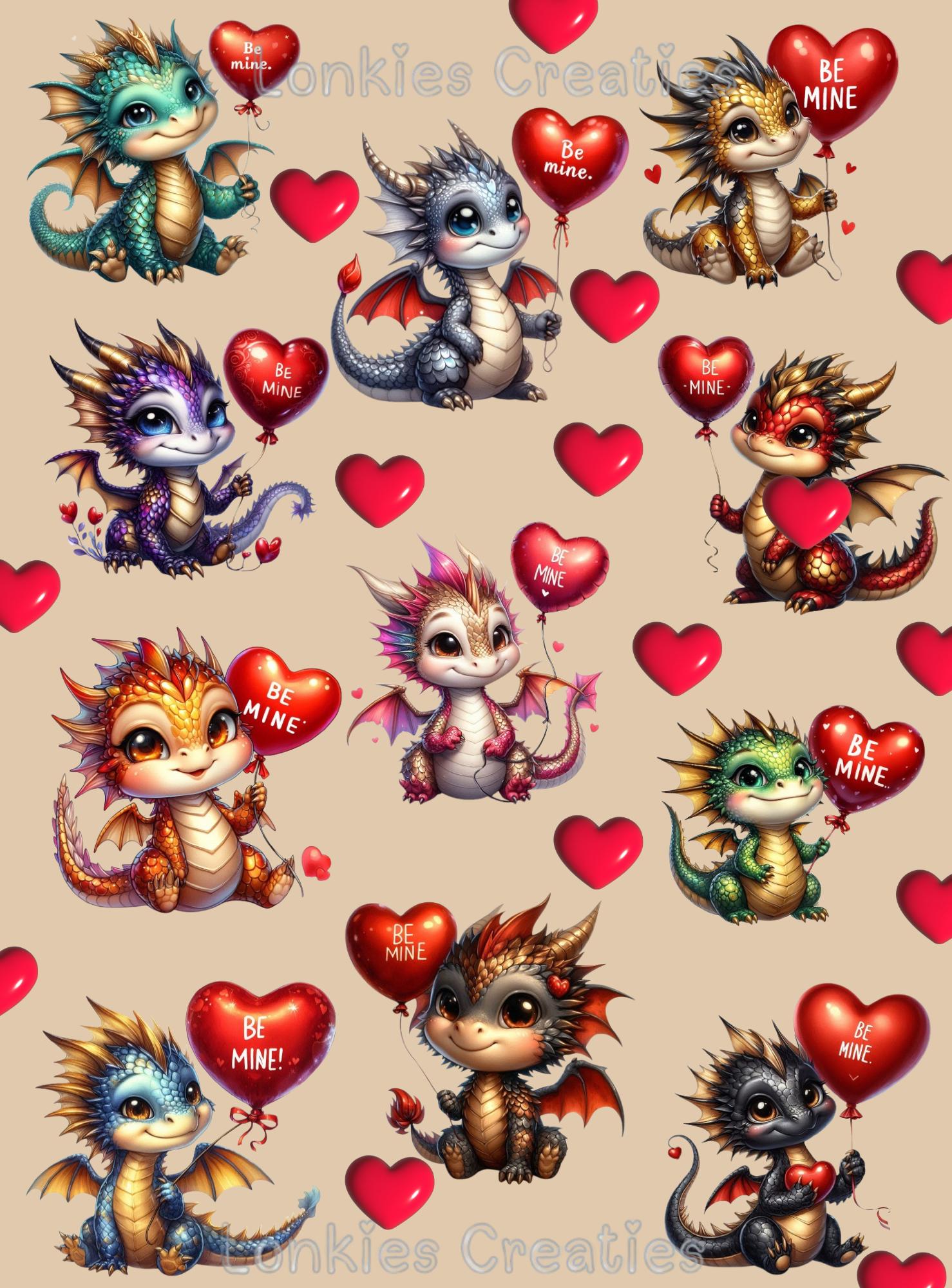 Valentine’s Dragon Clipart Sublimation Bundle -110 Watercolor Images ...