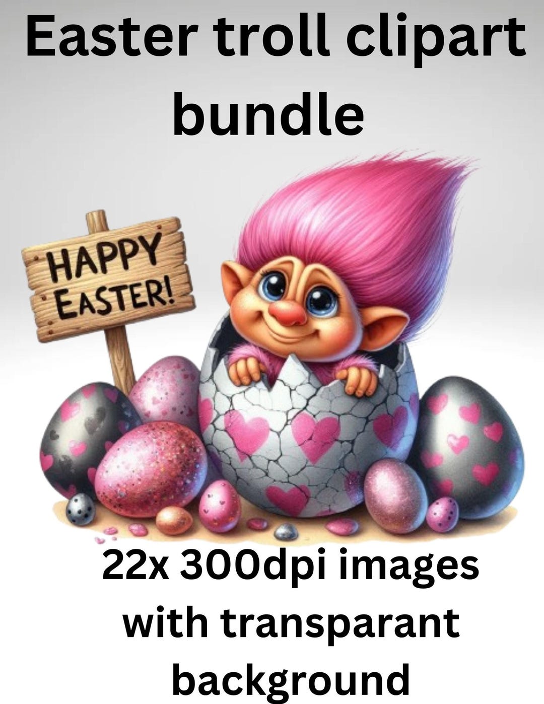 Cute Easter Troll Clipart, Colorful Watercolor Trolls PNG Sublimation ...