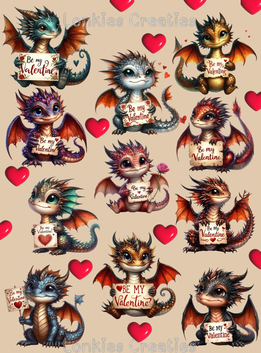 Valentine’s Dragon Clipart Sublimation Bundle -110 Watercolor Images ...