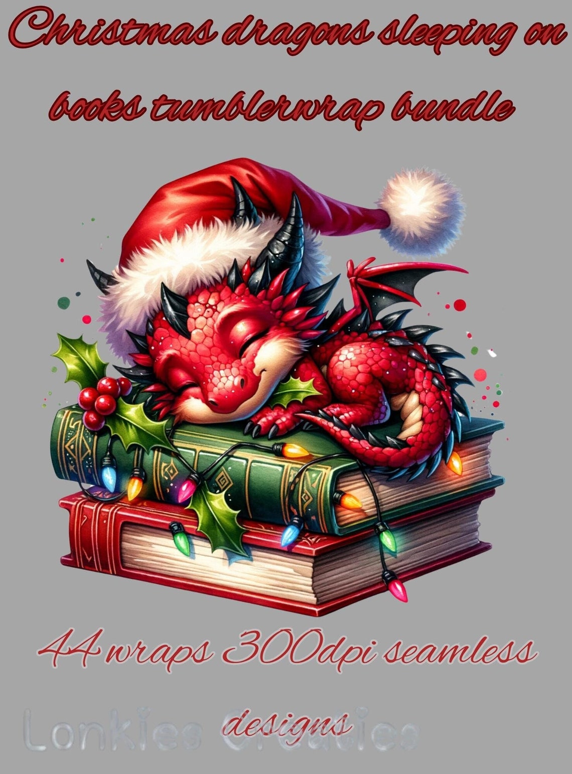Christmas Dragons Sleeping on Stack of Books 20 OZ Tumbler Wrap ...