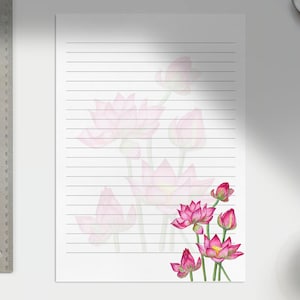 Plain Paper A4 Printable lined and Unlined Lotus Flowers Digital ...