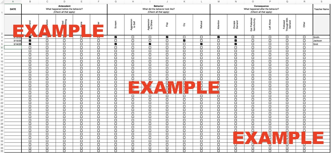 ABC Checklist Spreadsheet (antecedent-behavior-consequence) - Etsy