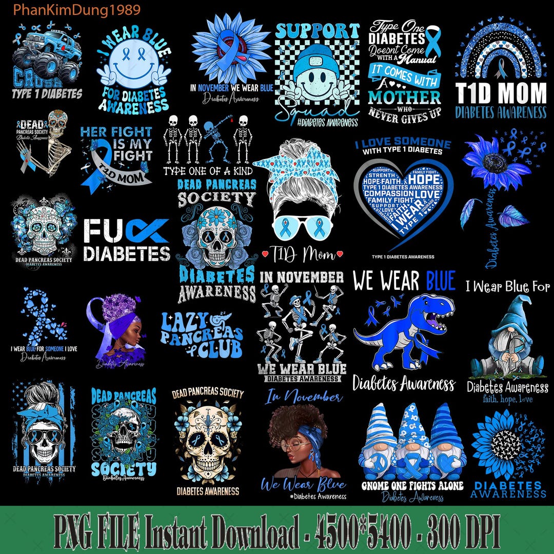 60diabetes Awareness Designs Bundle Png, Diabetes Png, Blue Ribbon Png ...