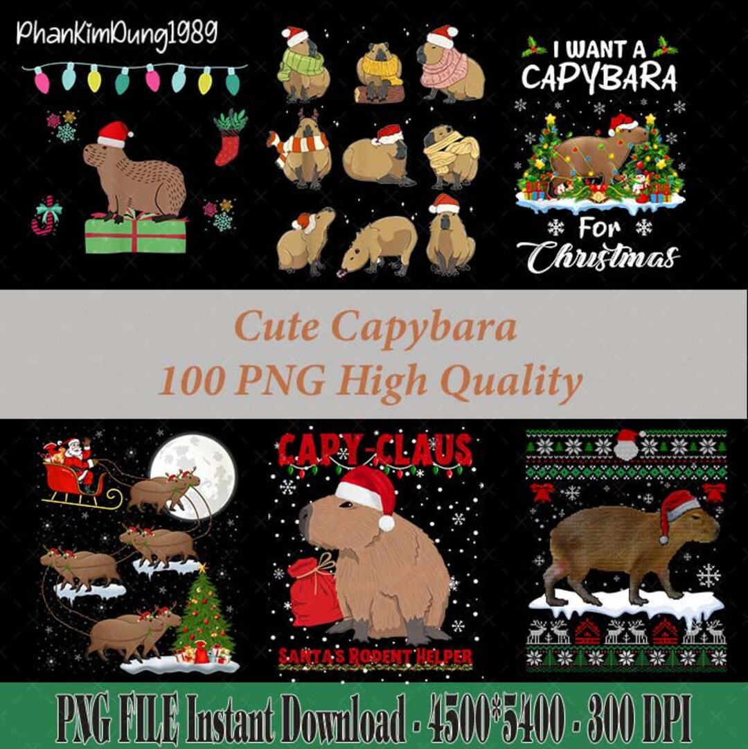 100 Design Cute Capy Christmas and Capy UFO PNG, Whimsical Capybara ...