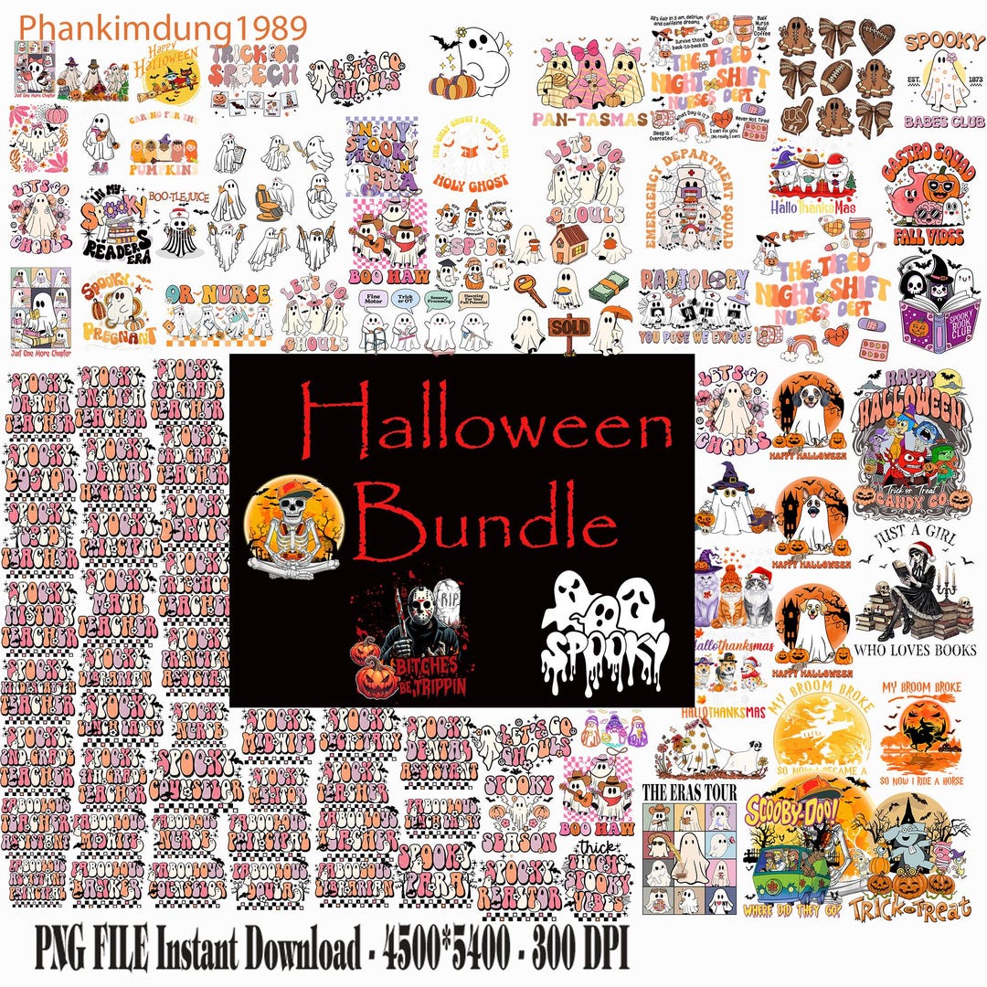 125 Retro Halloween Bundle PNG, Halloween Bundle, Halloween Png, Spooky ...