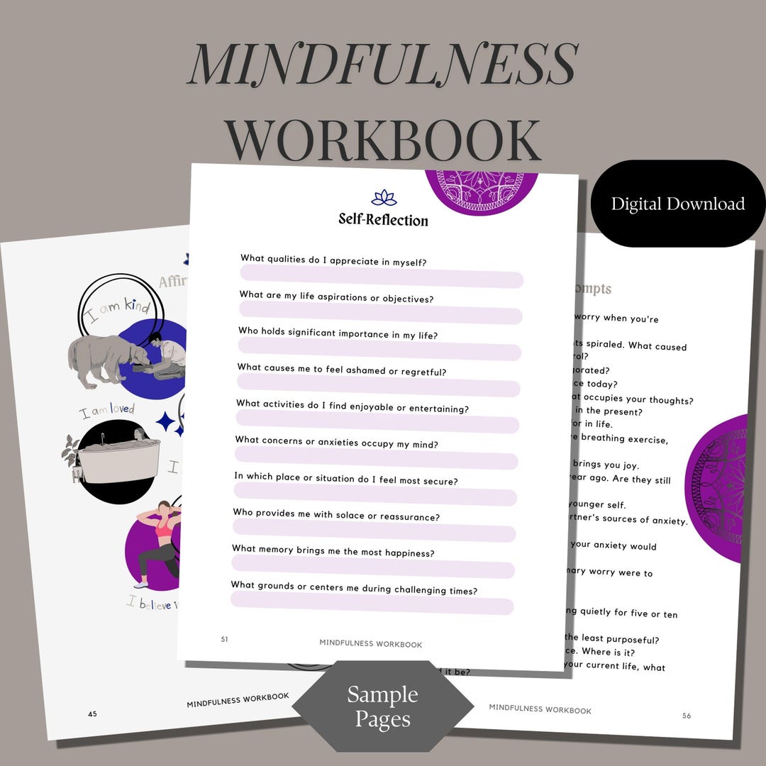 Mindfulness Workbook Printable Mental Wellness Planner Therapy ...