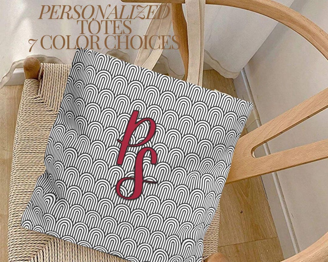 Geometric Tote Custom Initials Bag Retro Design Bag Minimalistic ...