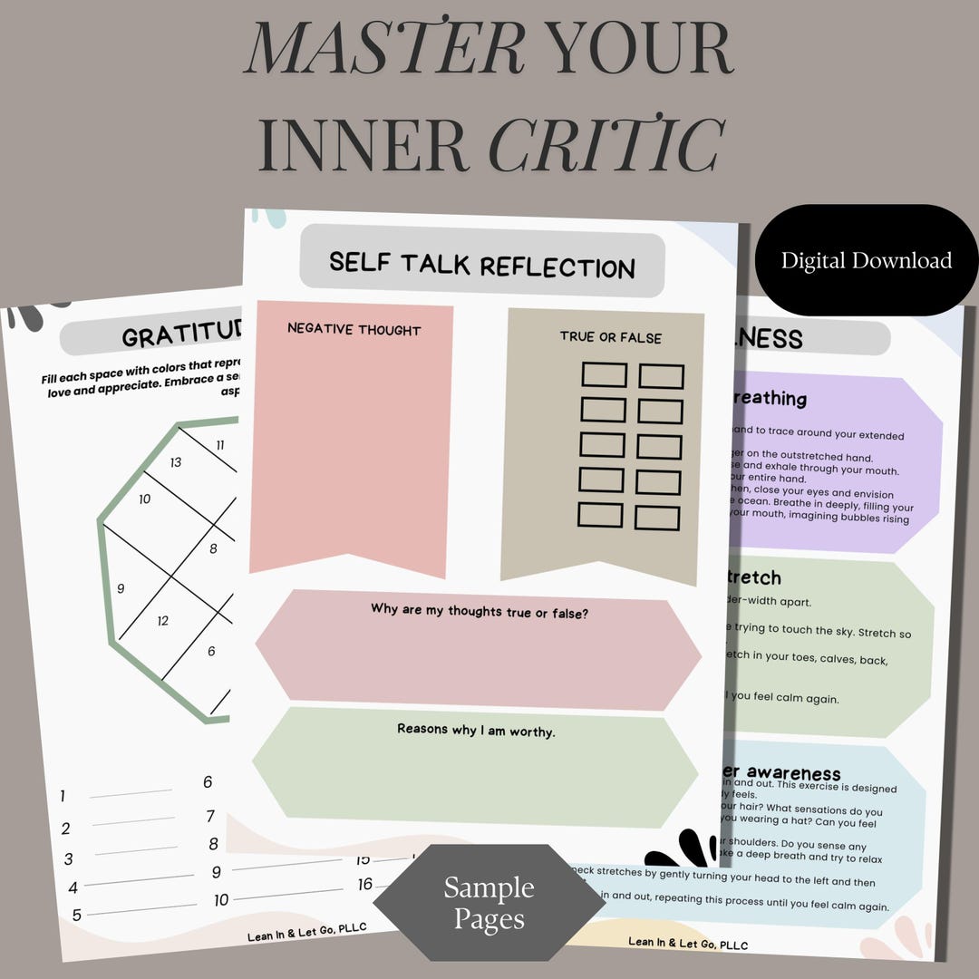 Inner Critic Therapy Tools Printable Self Help Workbook Thought ...