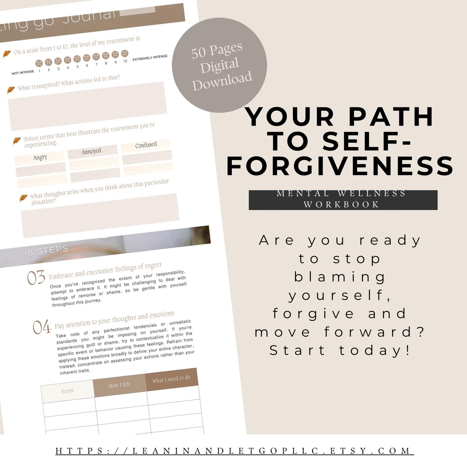 Path to Self-forgiveness Mental Wellness Workbook Printable Planner ...