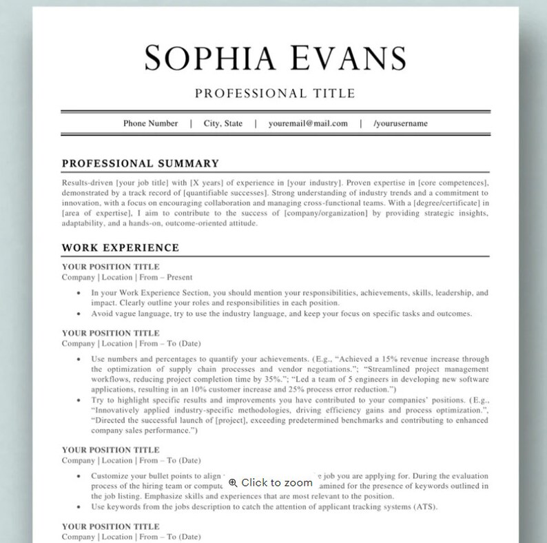 Resume Template MS Word Cover Letter & References - Etsy Canada