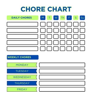 Printable Chore Chart, Chore Chart Boy, Blue and Green Chore Chart ...