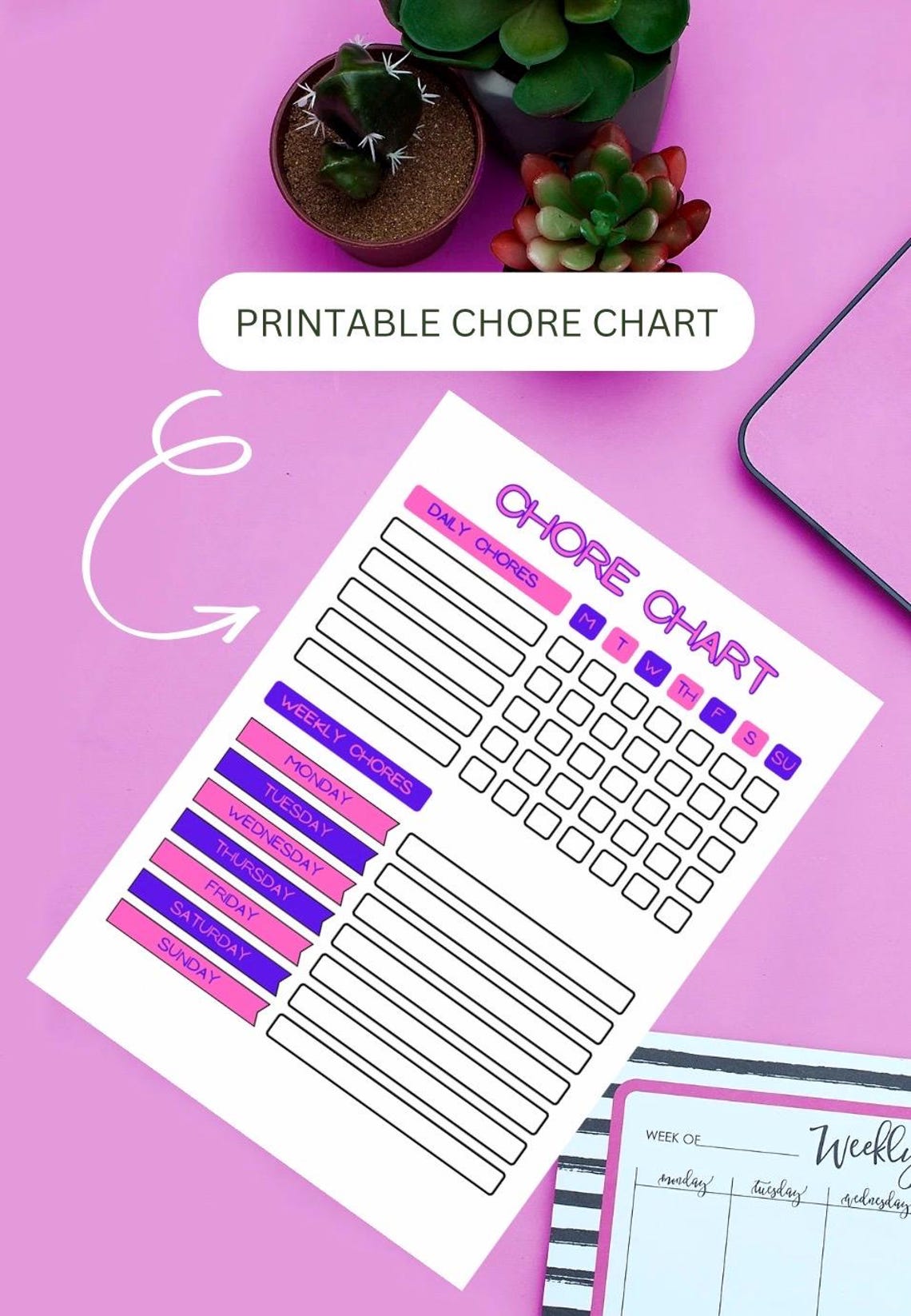 Printable Chore Chart, Chore Chart Girl, Pink and Prurple Chore Chart ...