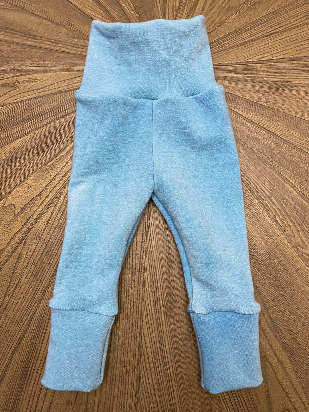 Aqua Wool Interlock Baby Longies: Cuffed Grow-with-me Pants (size ...