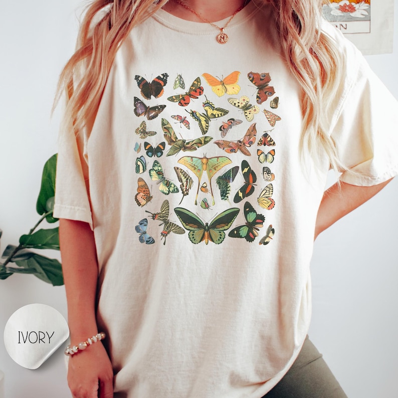 Retro Butterfly Front and Back Print Comfort Colors Tshirt, Moth Granola Girl Aesthetic ...