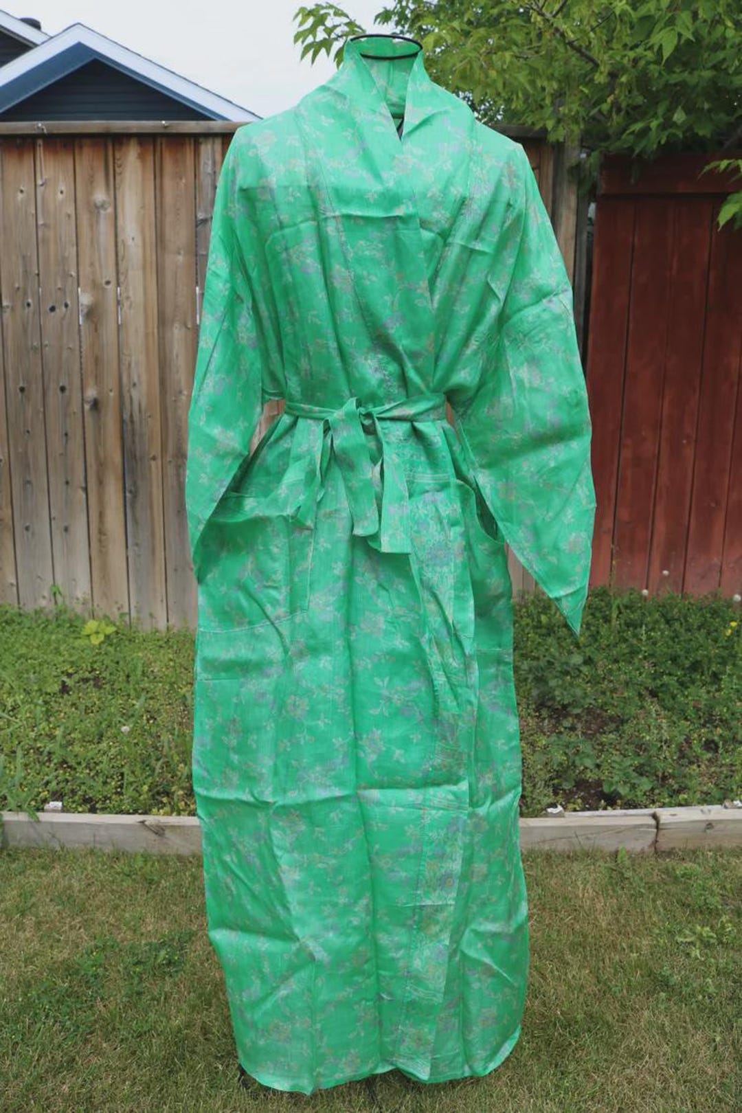 Emerald Green Silk Kimono Robe: Floral Boho Loungewear With Pockets - Etsy