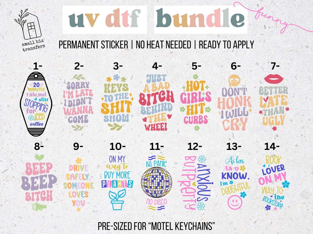 UV DTF Sticker for Retro Motel Keychain, UVDTF Decals, Funny Bundle ...