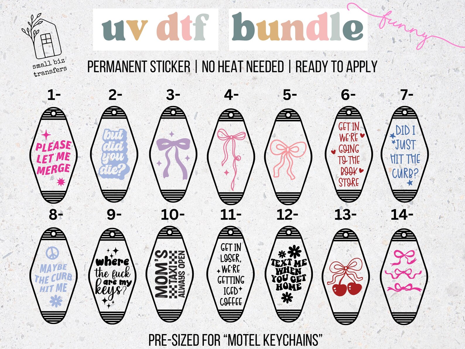 UV DTF Sticker for Retro Motel Keychain, UVDTF Decals, Funny Bundle ...