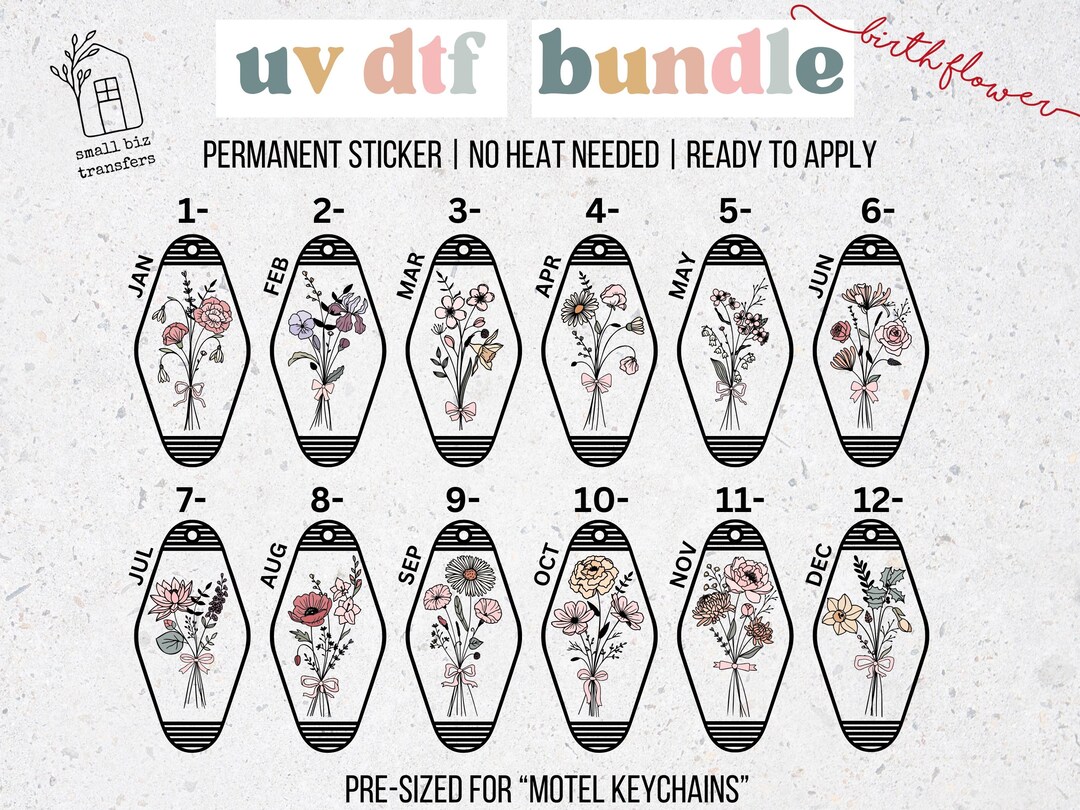 UV DTF Sticker for Retro Motel Keychain, UVDTF Decals Birthflower ...