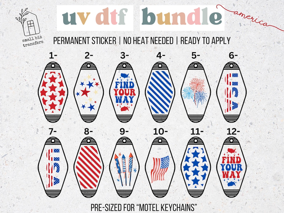 UV DTF Sticker Bundle for Retro Motel Keychains, USA Patriotic Designs ...