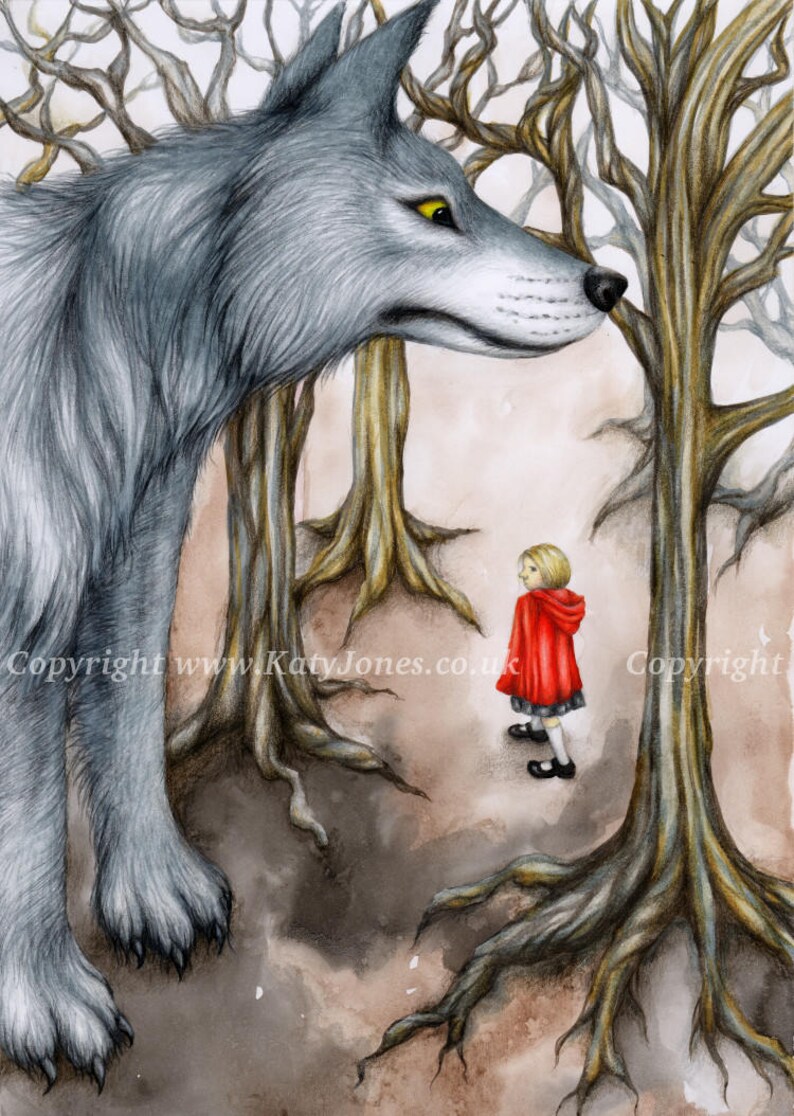 Red Riding Hood & Wolf Print Grimms Fairy Tales Giclee Print - Etsy