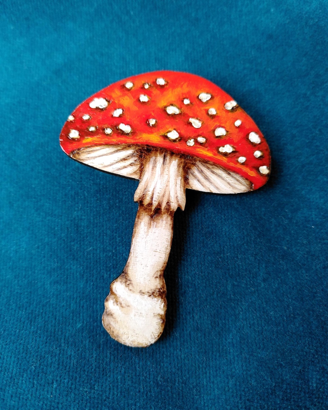 Toadstool Brooch - Fly Agaric Painted Pyrography Wooden Badge - Etsy