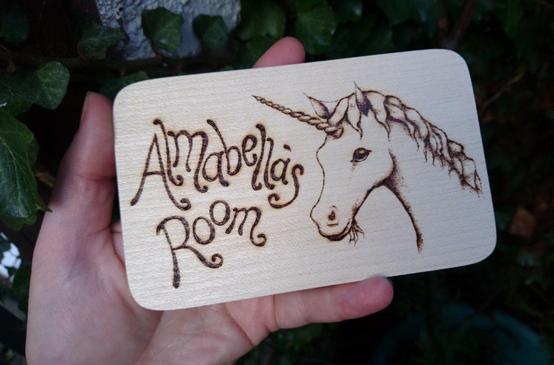 Unicorn Name Plaque Personalised Pyrography Door Sign for - Etsy