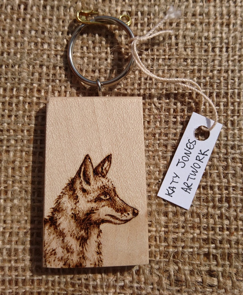 Pyrography Fox Keychain Wooden Keyring Key Fob Can Be - Etsy UK