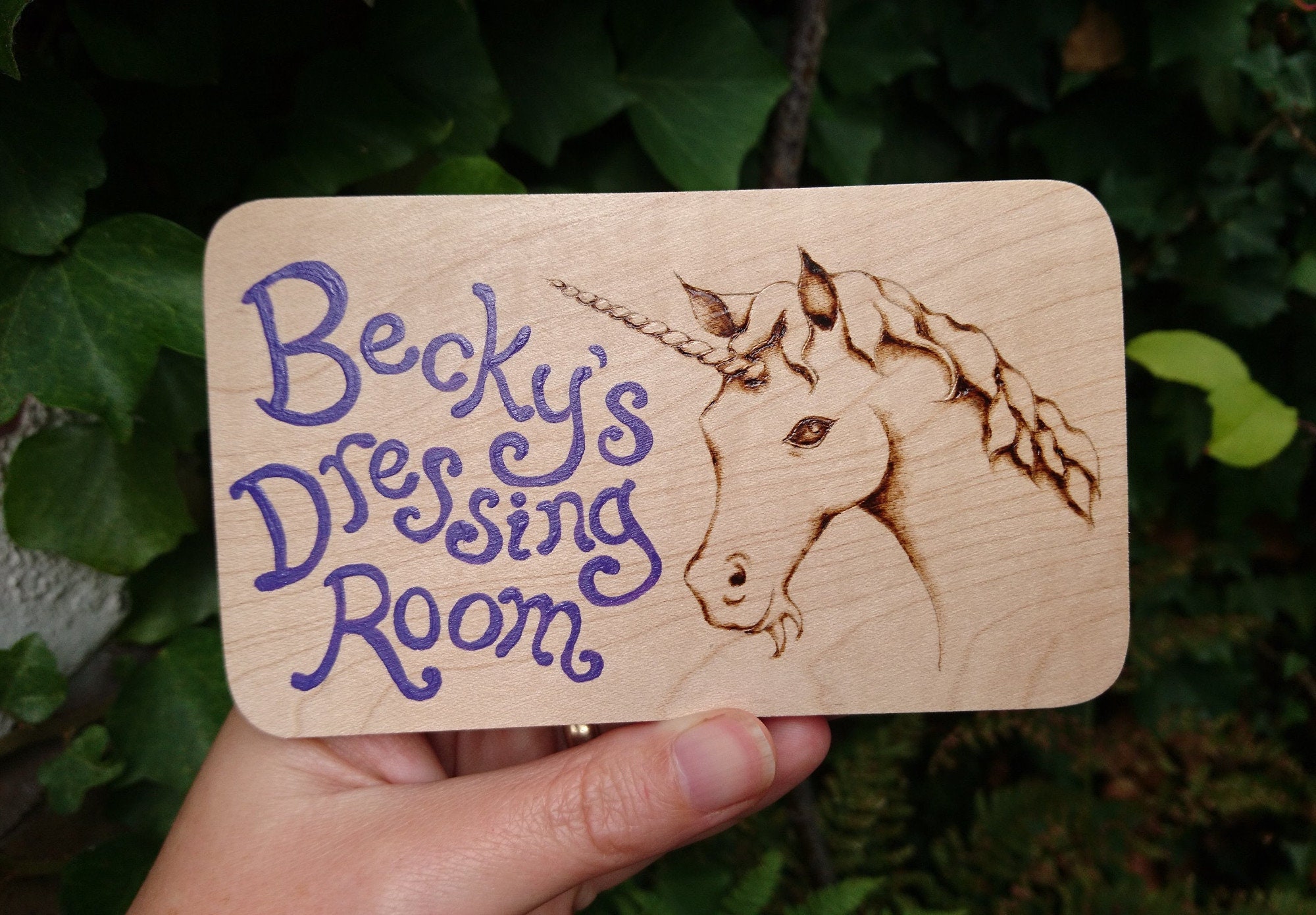Unicorn Name Plaque Personalised Pyrography Door Sign for Childrens ...