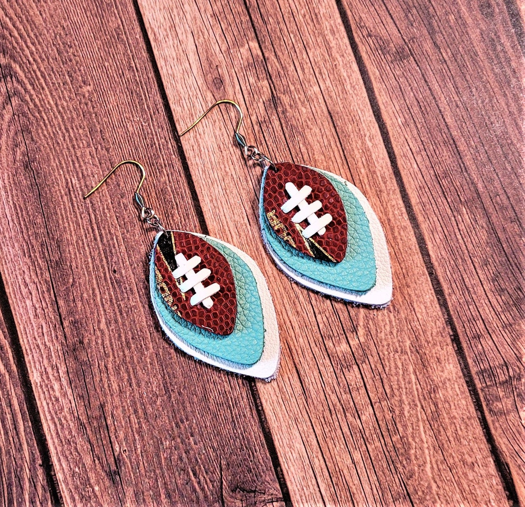 Real Leather Football Earrings, Football Earrings, Layered Leather ...
