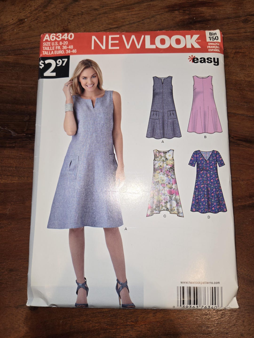 New Look A6340 Sewing Pattern: Easy Shift Dress With Neckline Options ...